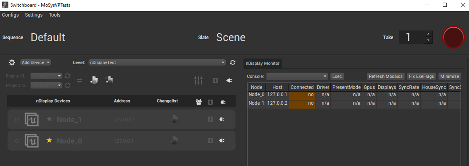 Switchboard primary screen
