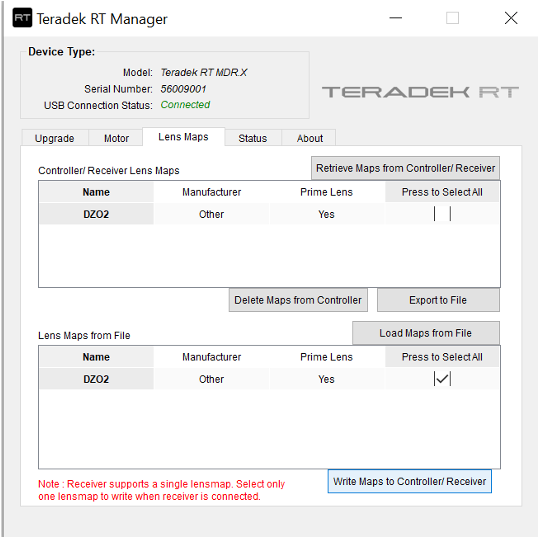 Write maps to controller/receiver